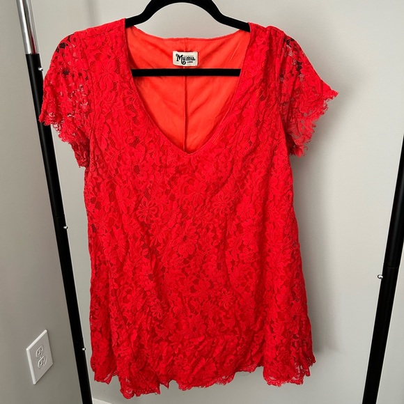 Show Me Your MuMu | Dresses | Showmeyourmumu Lace Red Mini Dress | Poshmark